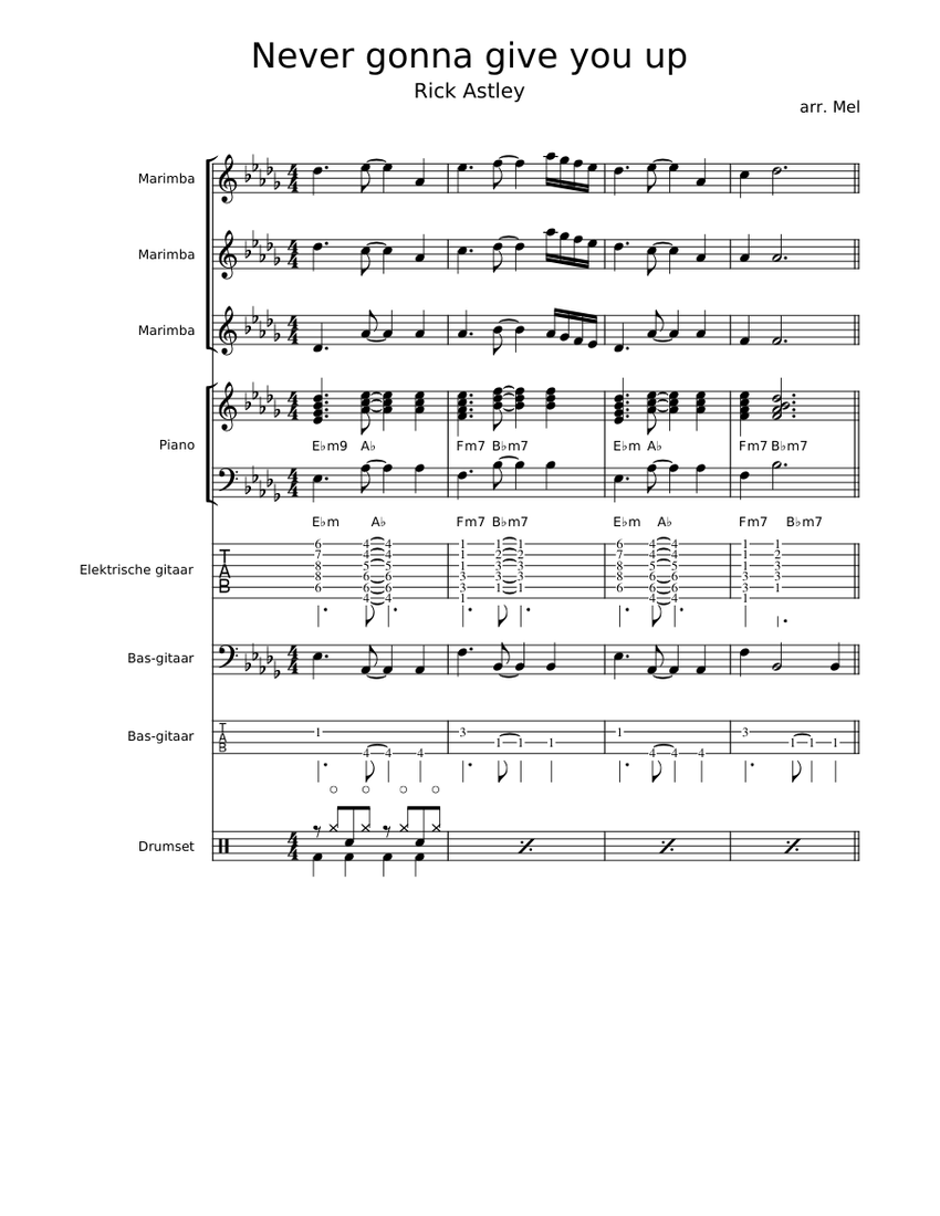 Never Gonna Give You Up – Rick Astley Sheet music for Piano, Guitar ...