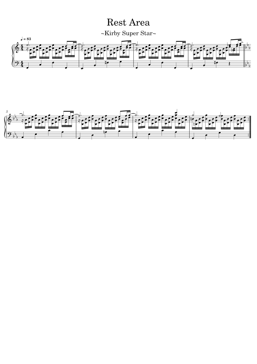 Rest Area - Kirby Super Star Sheet Music for Piano (Solo) | MuseScore.com
