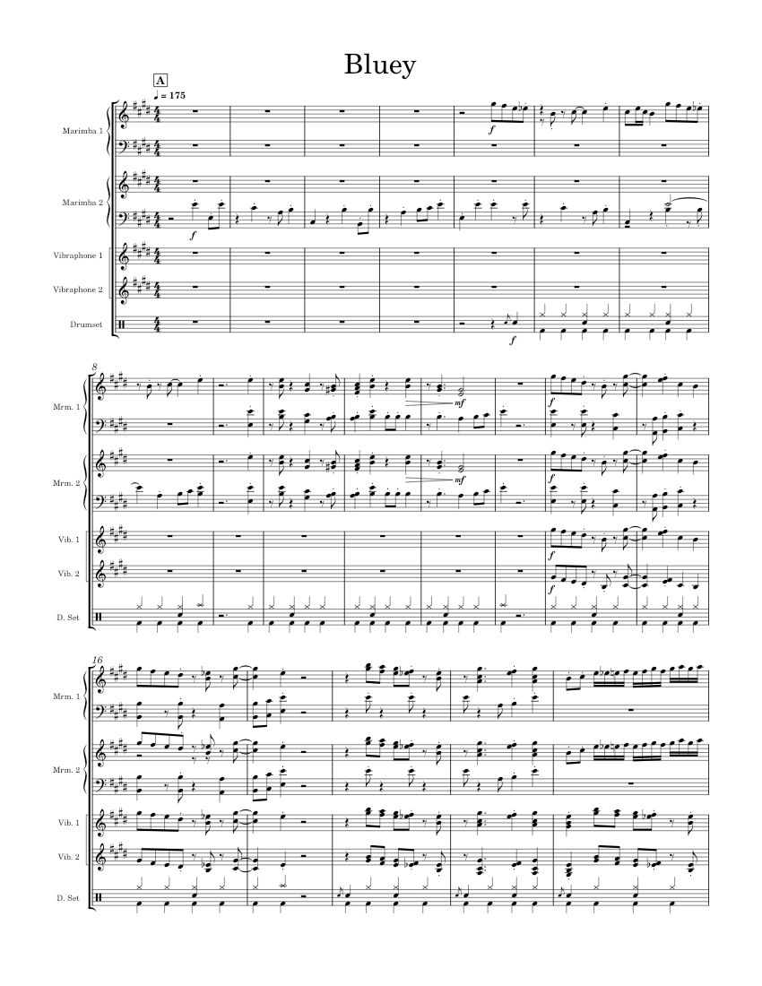 Bluey For Percussion Sheet music for Vibraphone, Drum group, Marimba ...