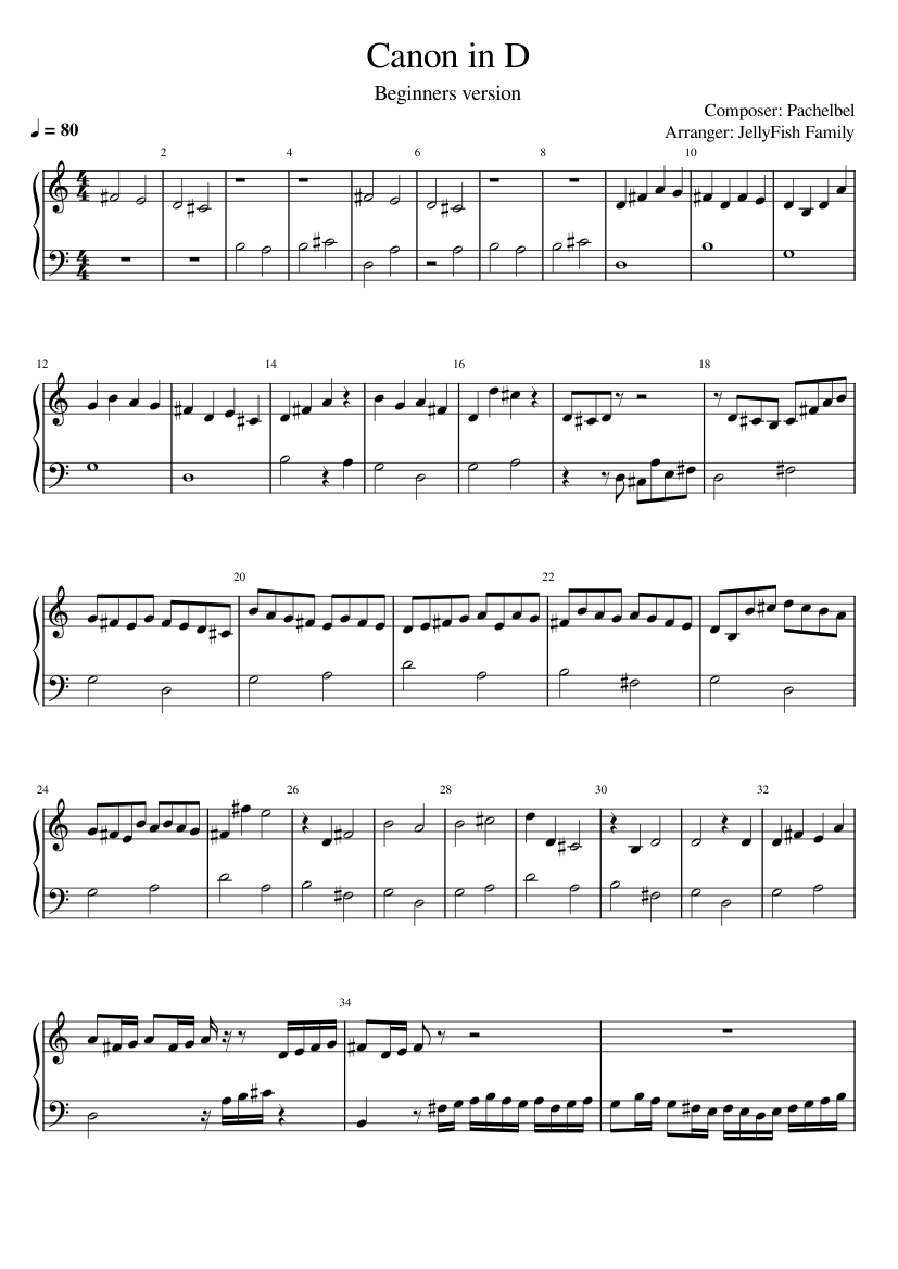Exercise for Beginners – Canon in D – Johann Pachelbel Sheet music for ...