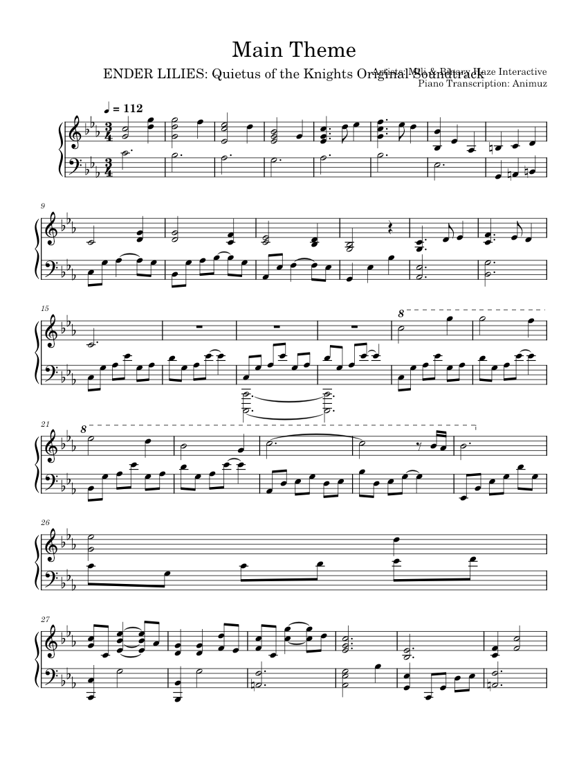 Ender Lilies - Main Theme – Mili Sheet Music for Piano (Piano Duo ...