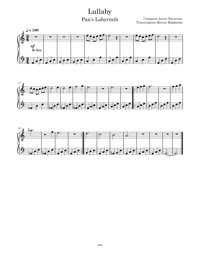 Pan's Labyrinth - Lullaby – Misc Soundtrack Sheet music for Percussion ...