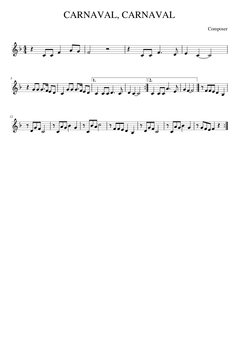 CARNAVAL CARNAVAL flauta dulce Sheet Music for Piano (Solo) Easy ...
