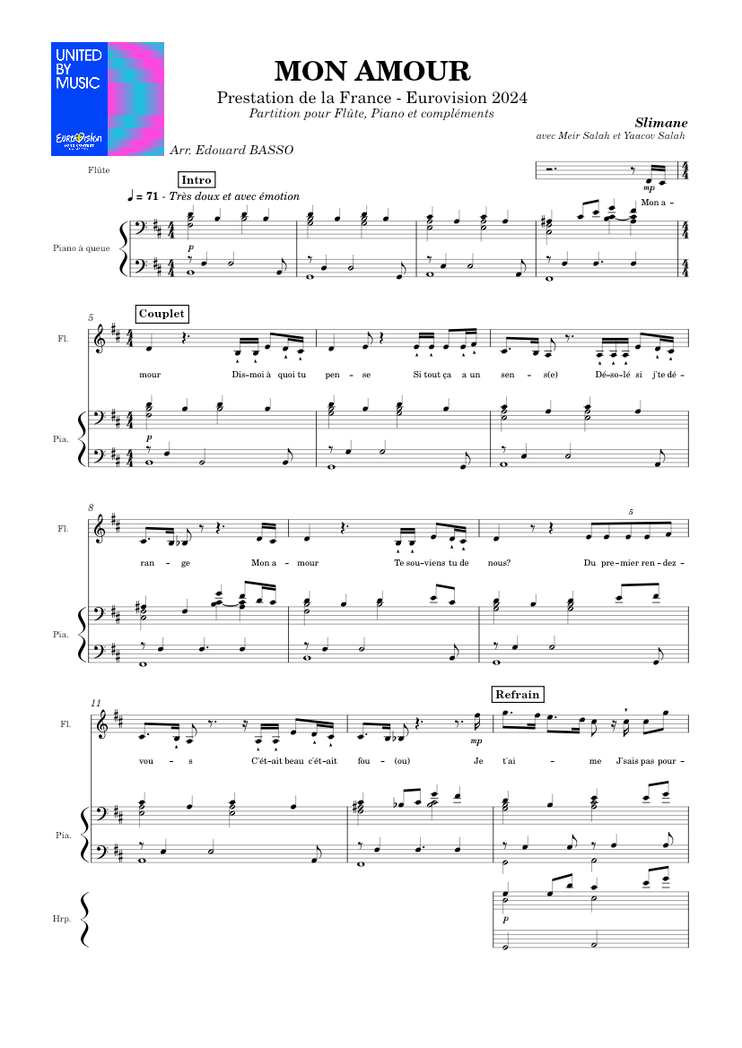 MON AMOUR Sheet Music for Piano, Flute, Bass guitar, Drum group & more ...