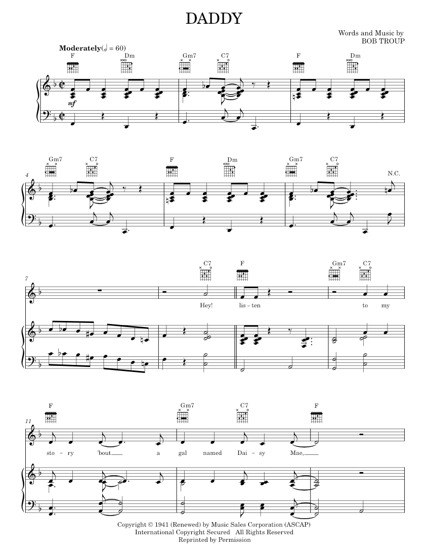 Play Official version of Daddy sheet music by Bobby Troup for Piano ...