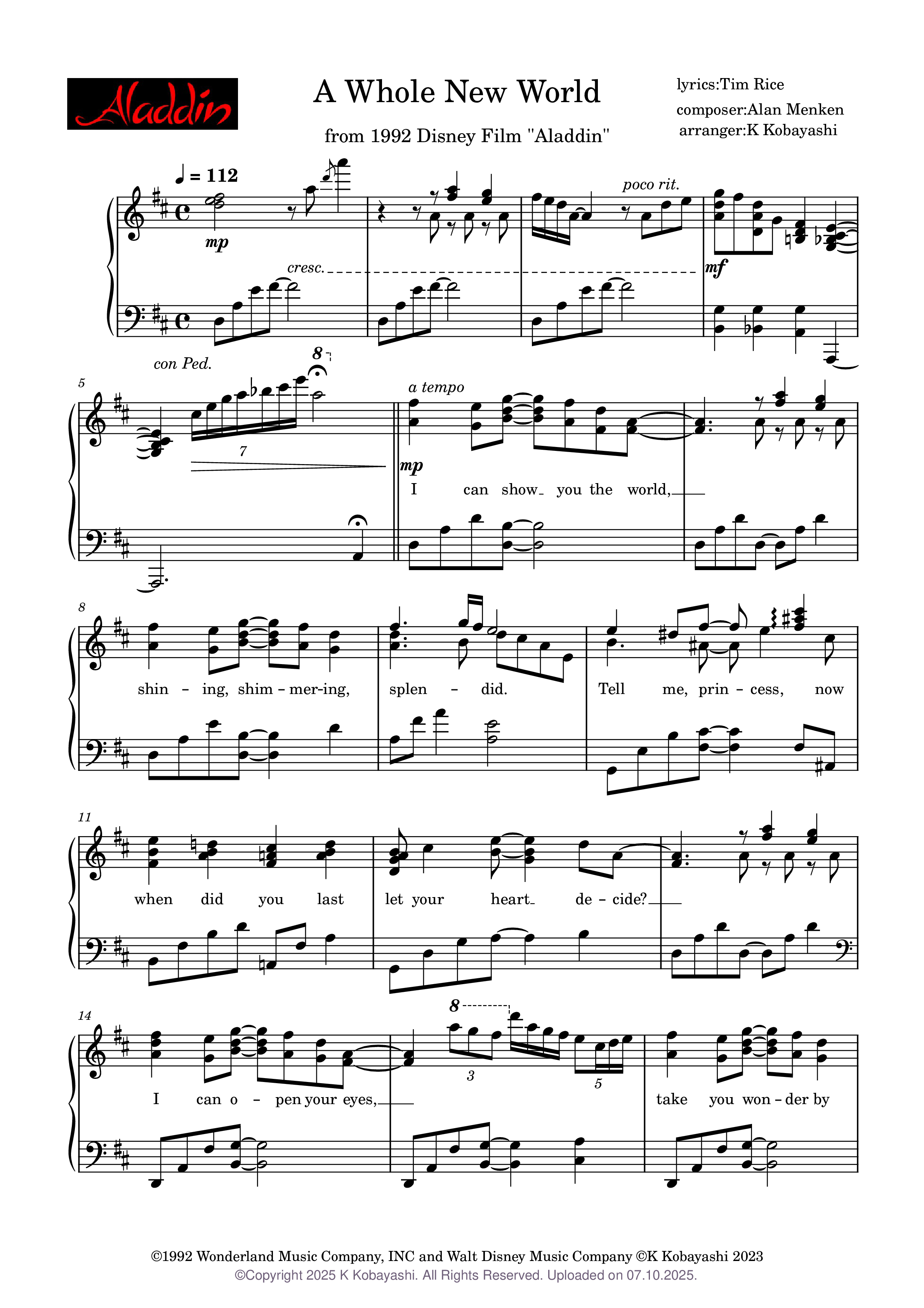 A Whole New World(from Aladdin) - Alan Menken Sheet music for Piano ...