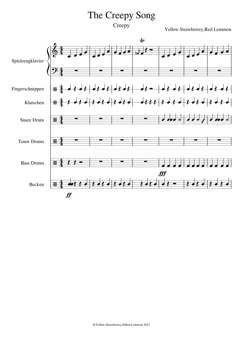 The Creepy Song Sheet music for Piano, Snare drum, Crash, Tenor drum ...