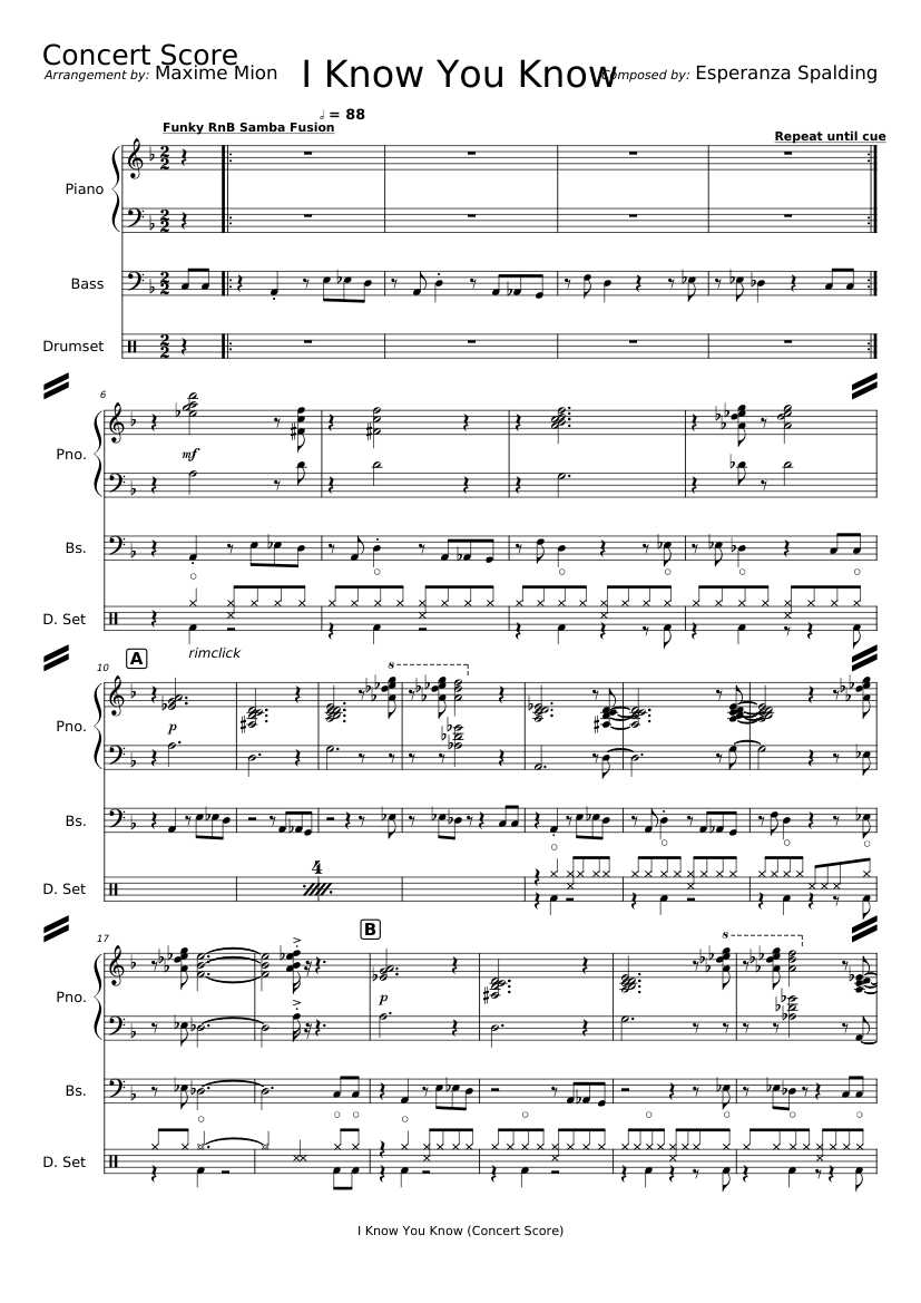 I Know You Know Sheet Music for Piano, Bass guitar, Drum group (Mixed ...