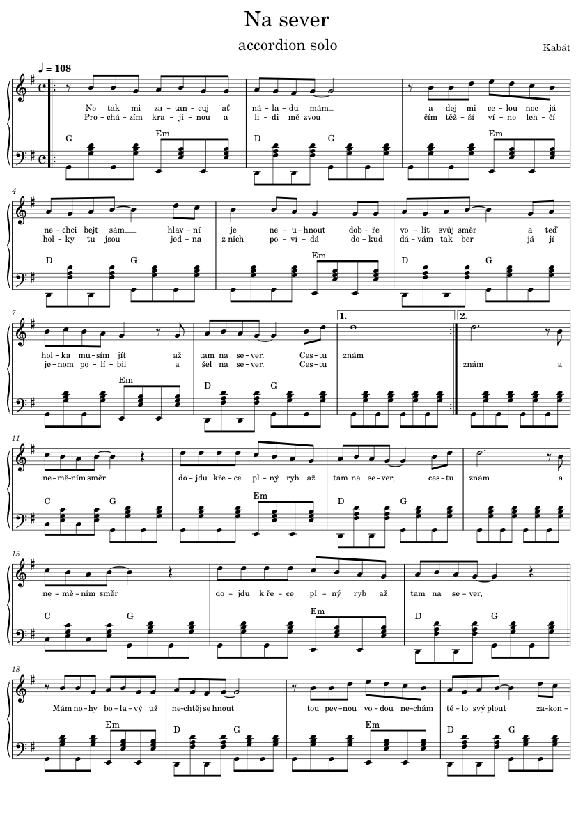 Na sever – Kabát Sheet music for Accordion (Solo) | Musescore.com