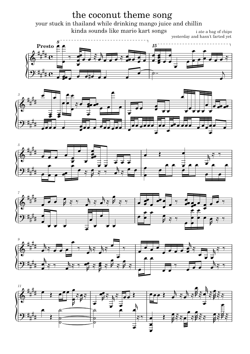 coconut theme song Sheet music for Piano (Solo) | Musescore.com