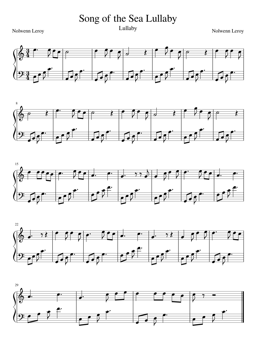 Song of the Sea - Lullaby - Easy Sheet Music for Piano (Solo ...