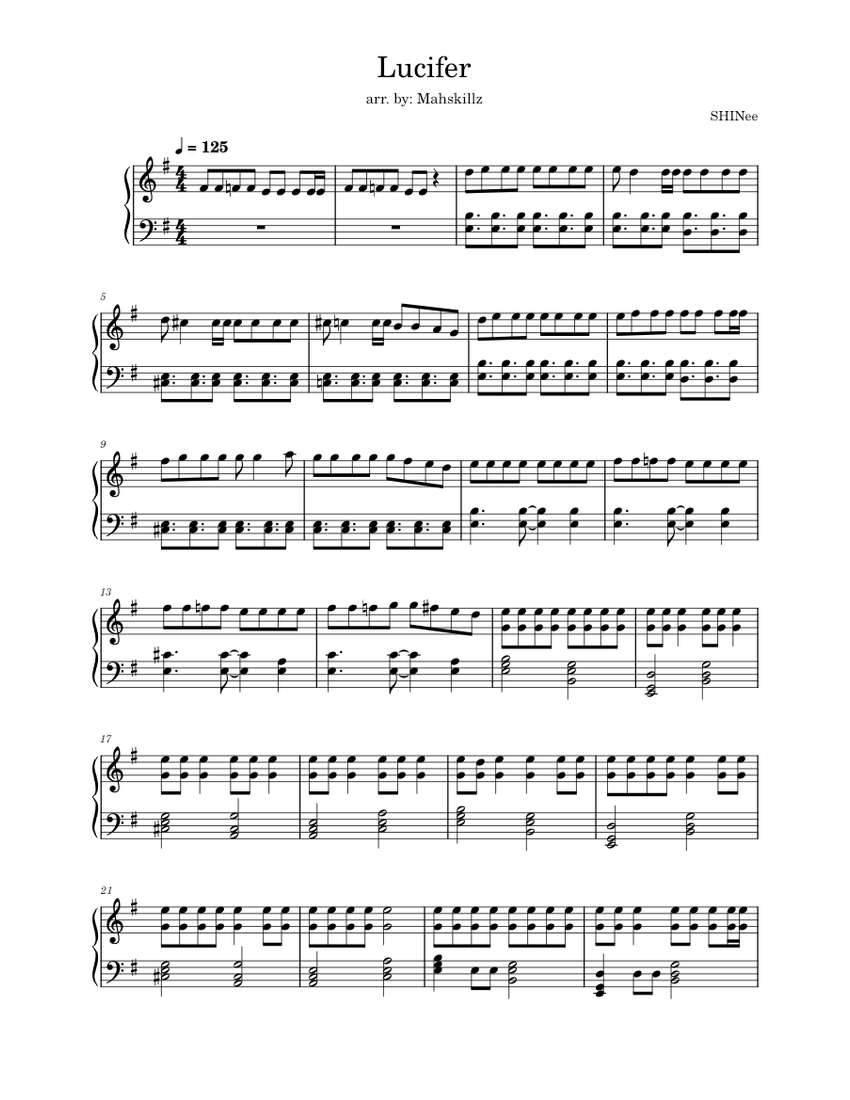 Lucifer – SHINee (샤이니) Sheet music for Piano (Solo) | Musescore.com