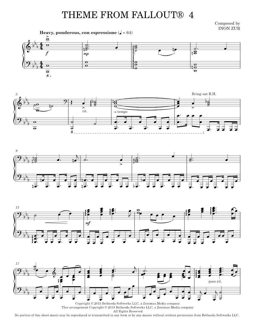 Play Official version of Fallout 4 Main Theme Sheet Music by Inon Zur ...