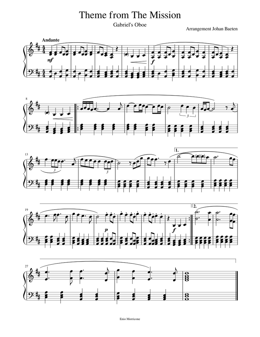 Theme from The Mission Sheet music for Piano (Solo) Easy | Musescore.com