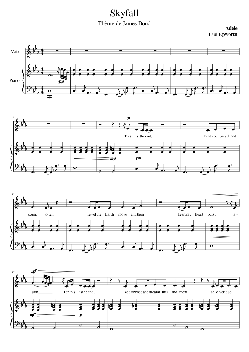 Skyfall - Adele (piano) Sheet music for Piano, Alto (Piano-Voice ...