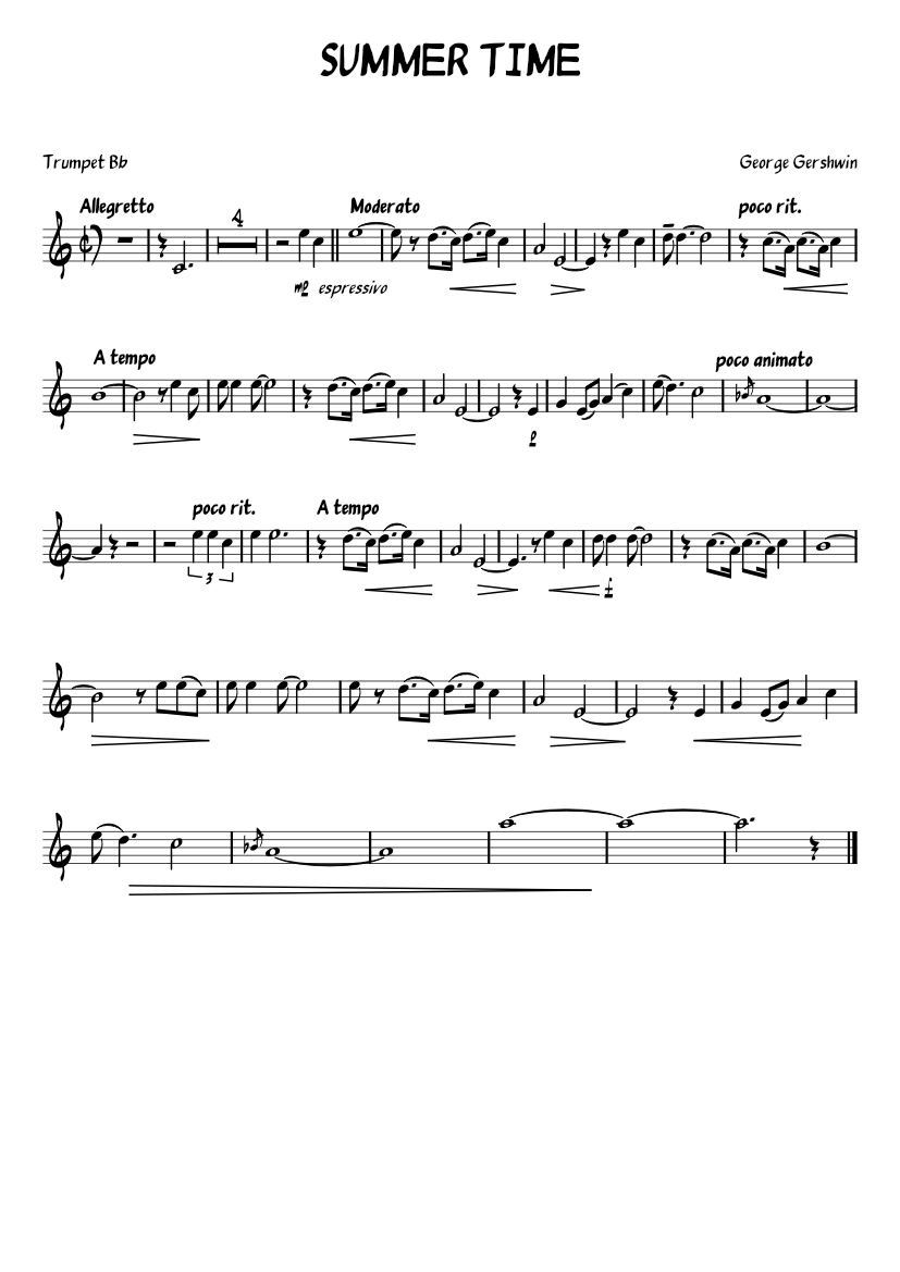 Summer Time Sheet music for Trumpet in b-flat (Solo) | Musescore.com