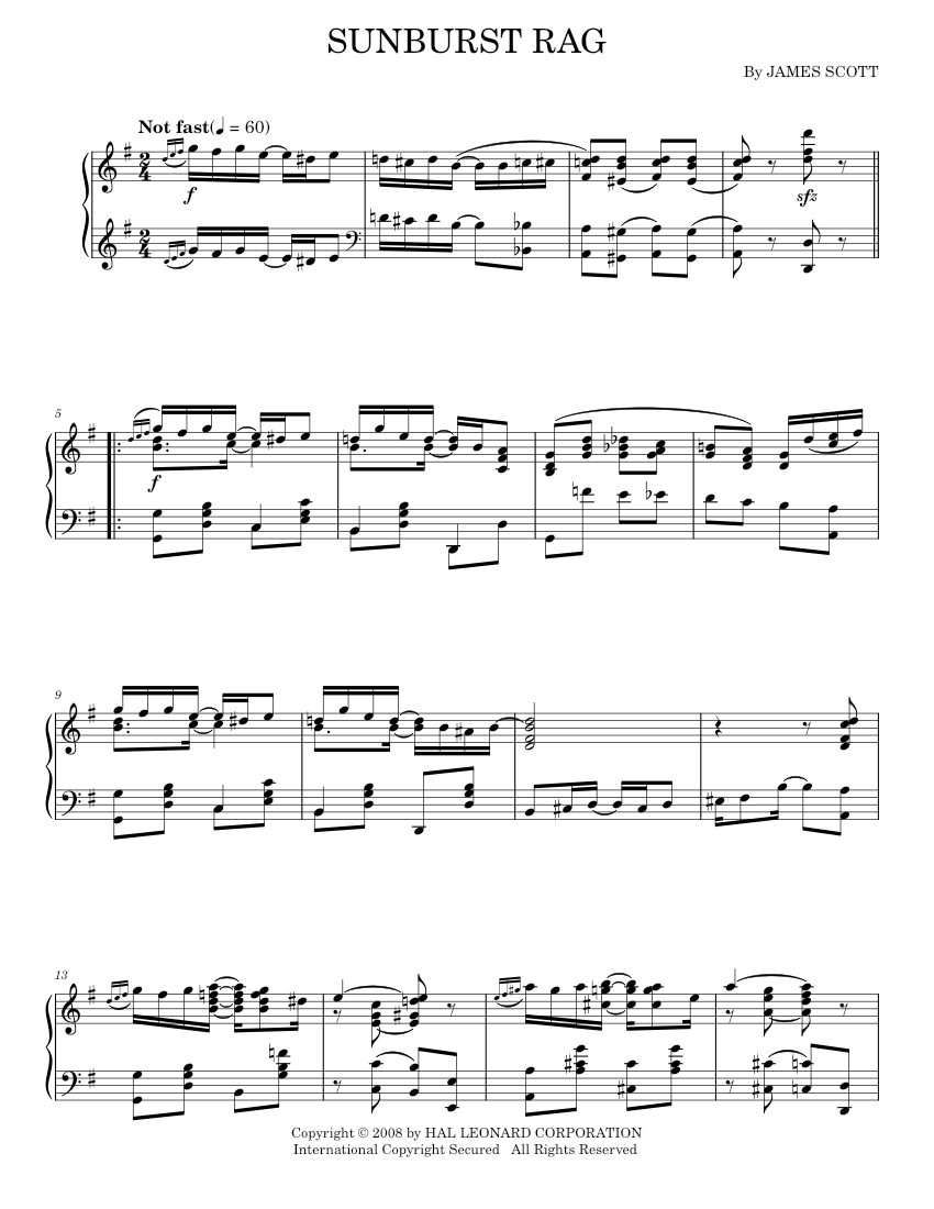 Sunburst Rag Sheet music for Piano: Music Notes