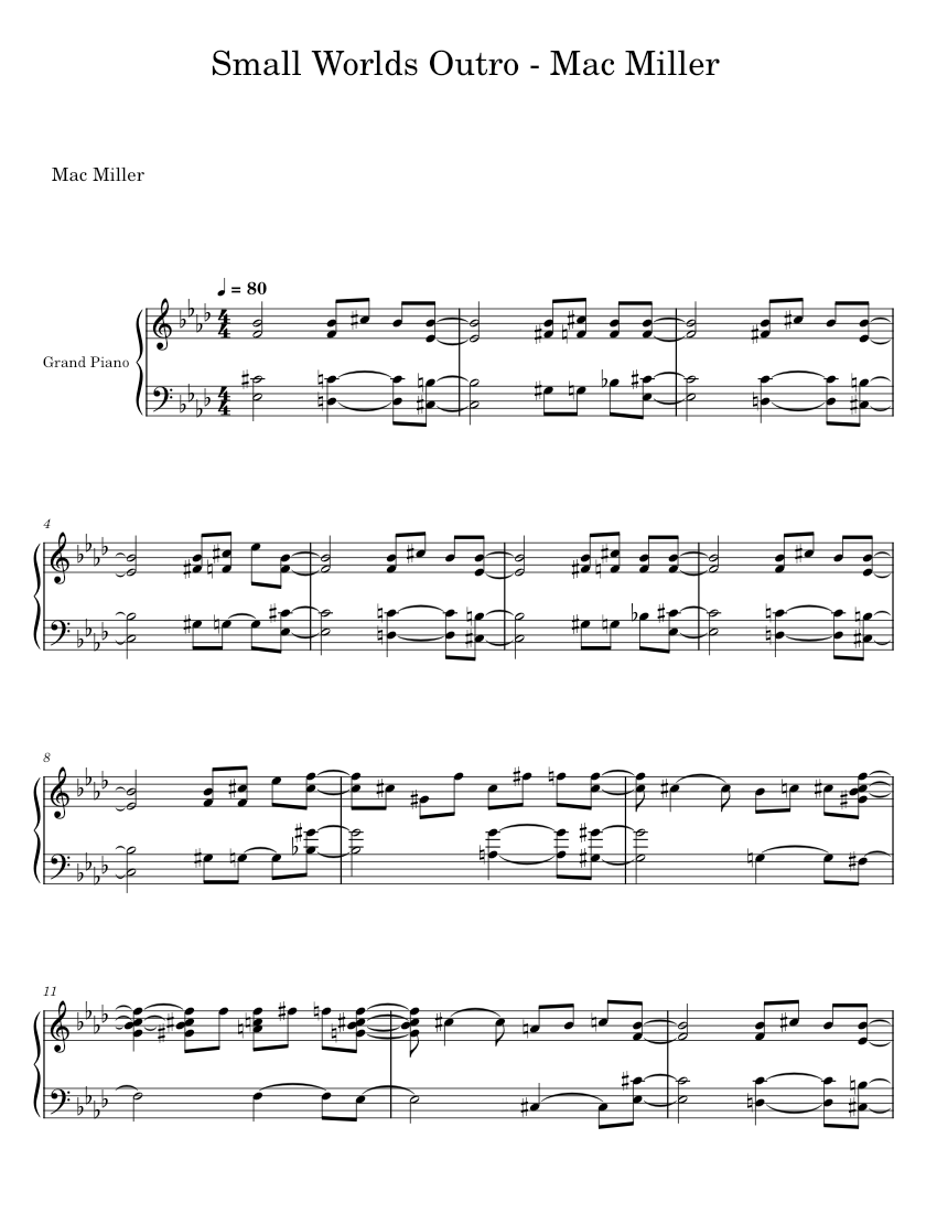 Small Worlds Outr - Mac Miller Sheet Music for Piano (Solo) easy ...