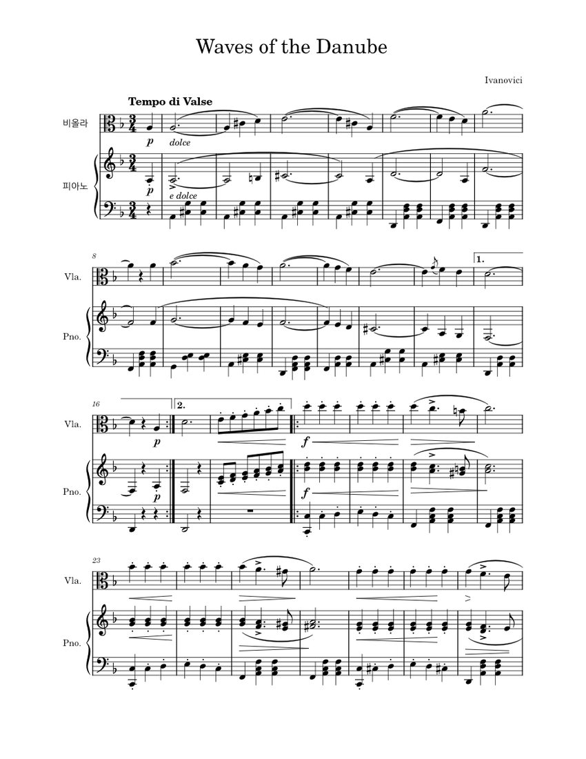 Danube waves – Iosif Ivanovici Waves of the Danube Viola+Piano Sheet ...
