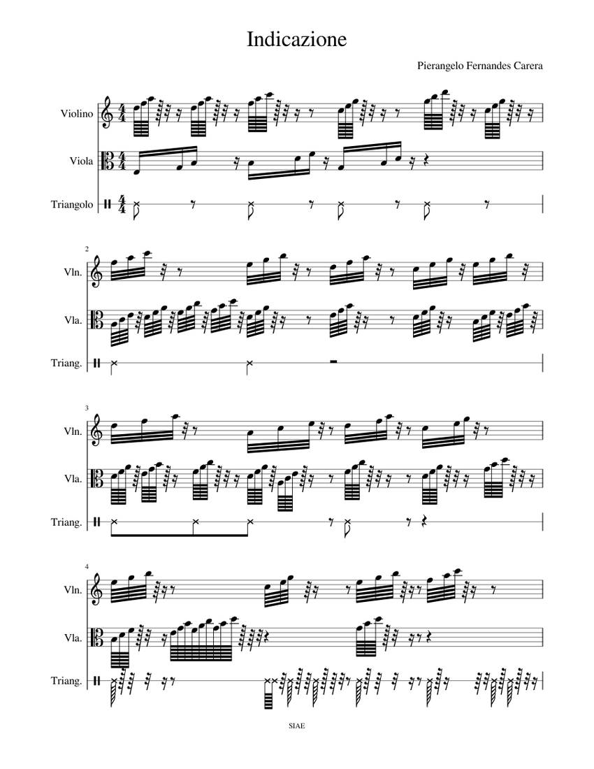 Indicazione Sheet music for Violin, Viola, Triangle (Mixed Trio ...