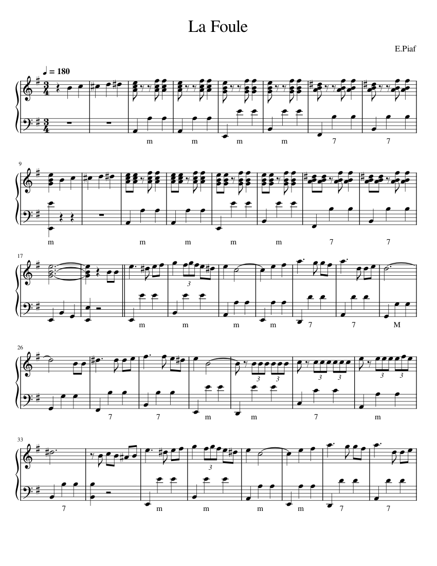 La Foule Sheet Music for Piano (Solo) Easy | MuseScore.com