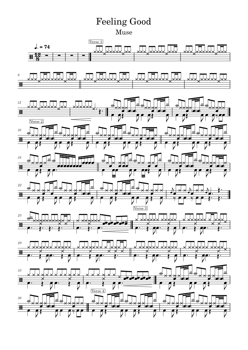 Feeling Good - Muse - Drum Sheet Sheet music for Drum group (Solo ...