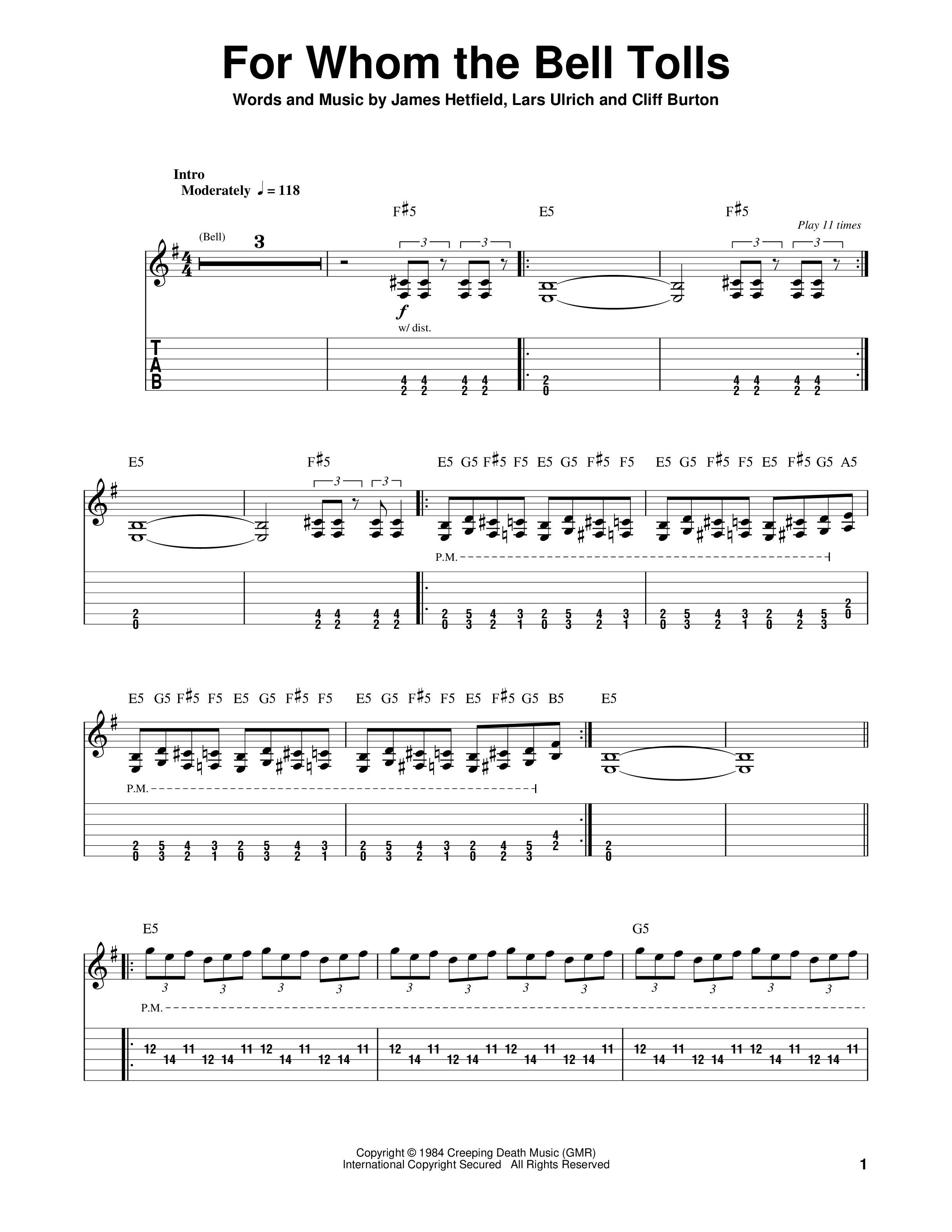 Play Official version of For Whom The Bell Tolls Sheet Music by ...