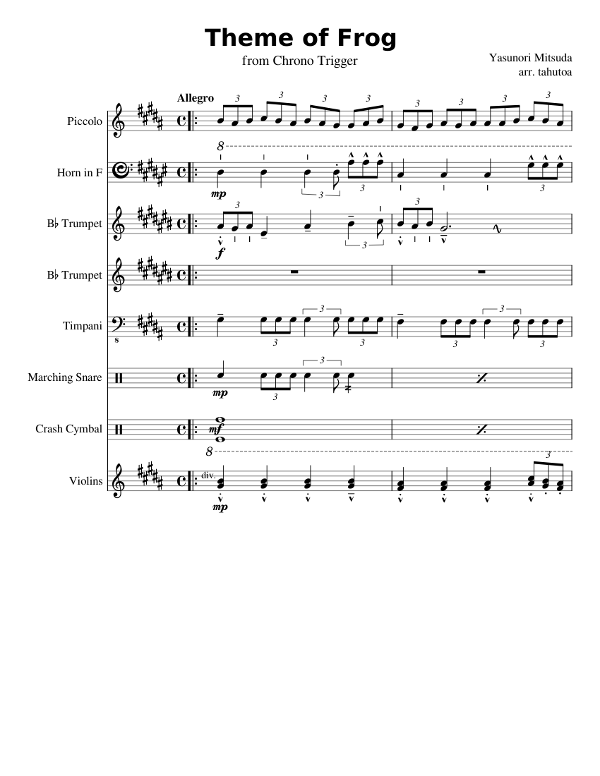 Frog's Theme ~ Chrono Trigger Sheet music for Flute piccolo, Trumpet in ...