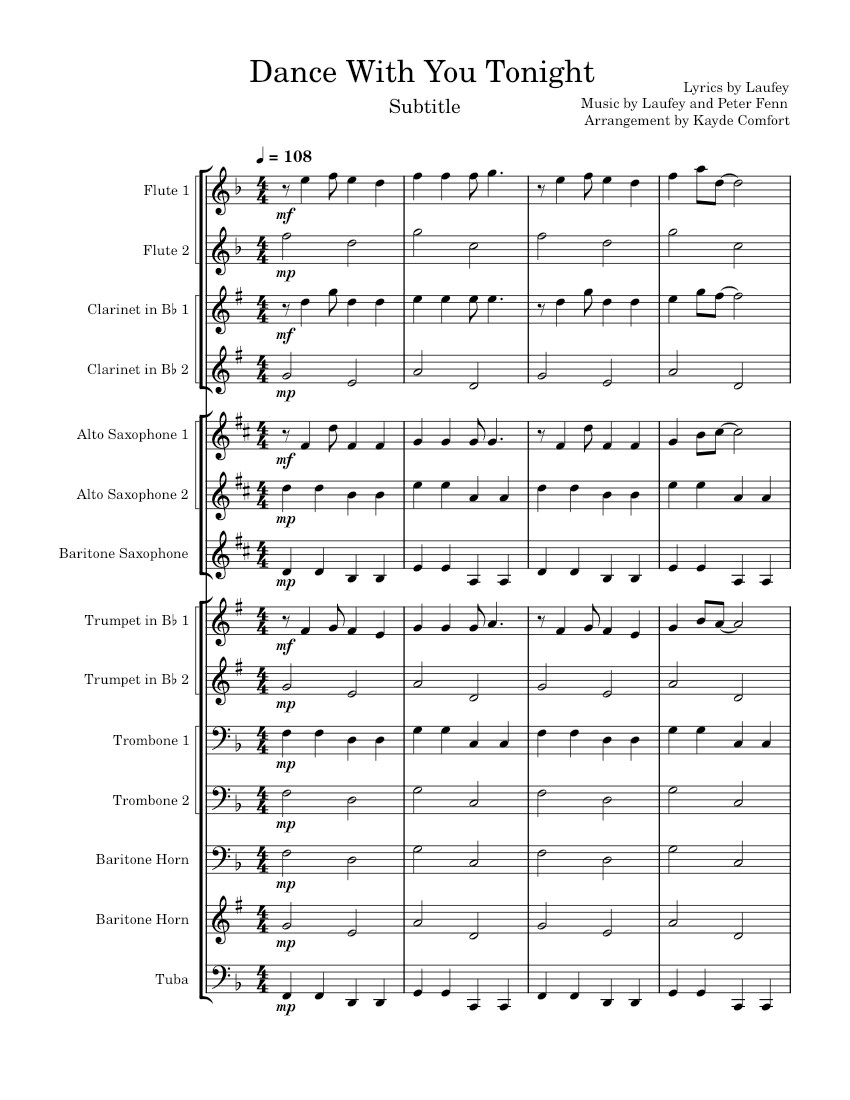 Dance With You Tonight Sheet Music for Trombone, Tuba, Flute, Saxophone alto & more instruments ...