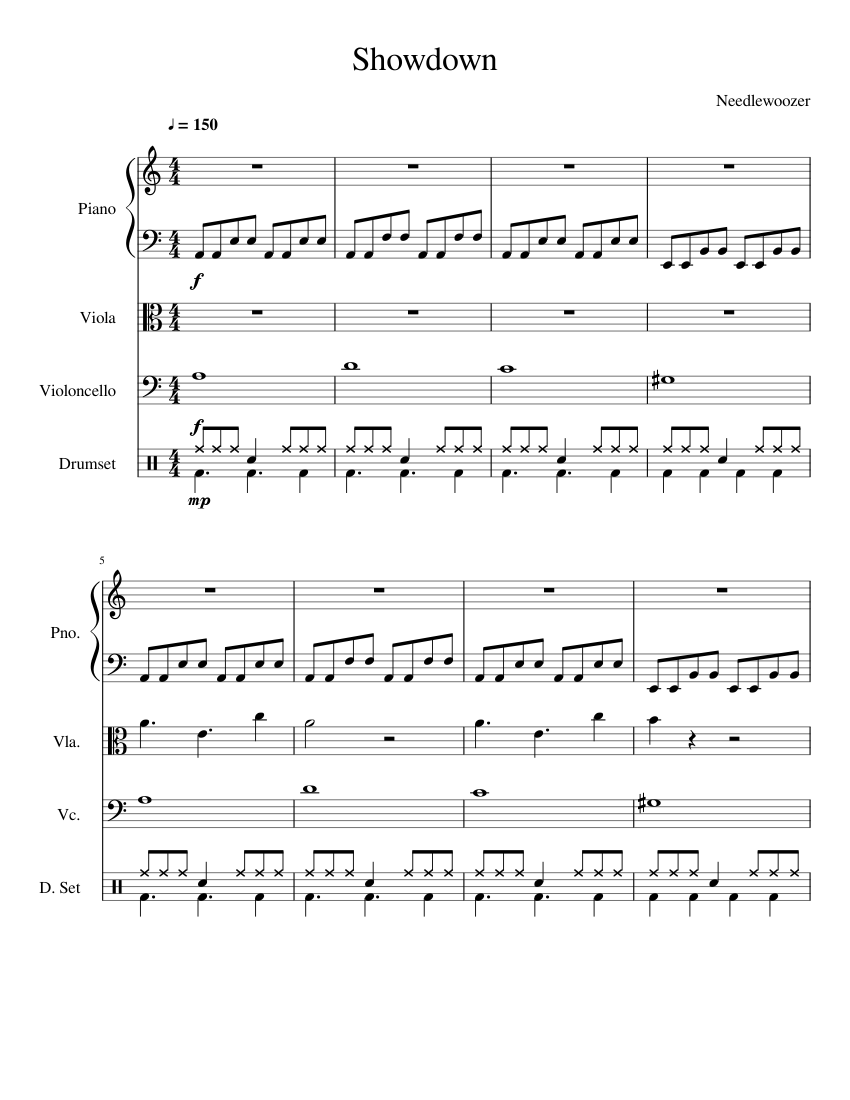 Showdown Sheet music for Piano, Viola, Cello, Drum group (Mixed Quartet ...