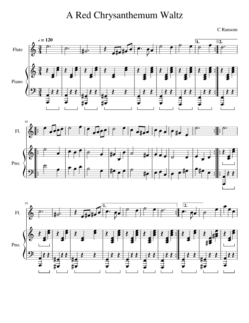 A Red Chysanthemum Waltz - C Ransom Sheet music for Piano, Flute (Mixed ...