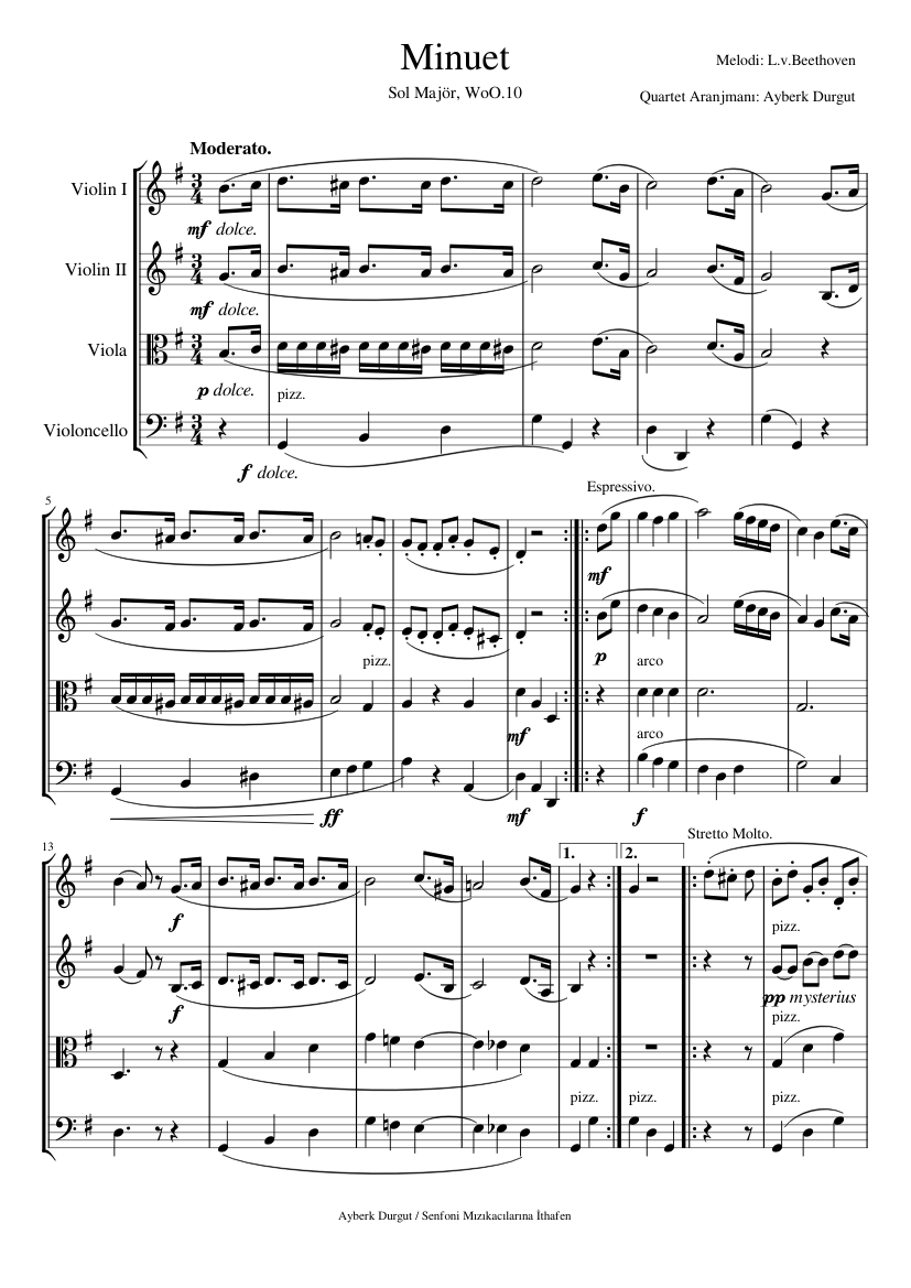 Minuet in G Major – Ludwig van Beethoven ( Arranged for String Quartet ...