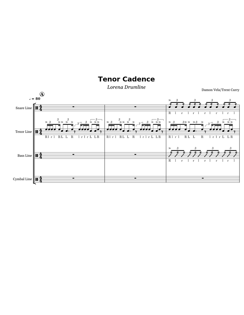 Tenor Cadence Sheet music for Snare drum, Crash, Tenor drum, Bass drum ...