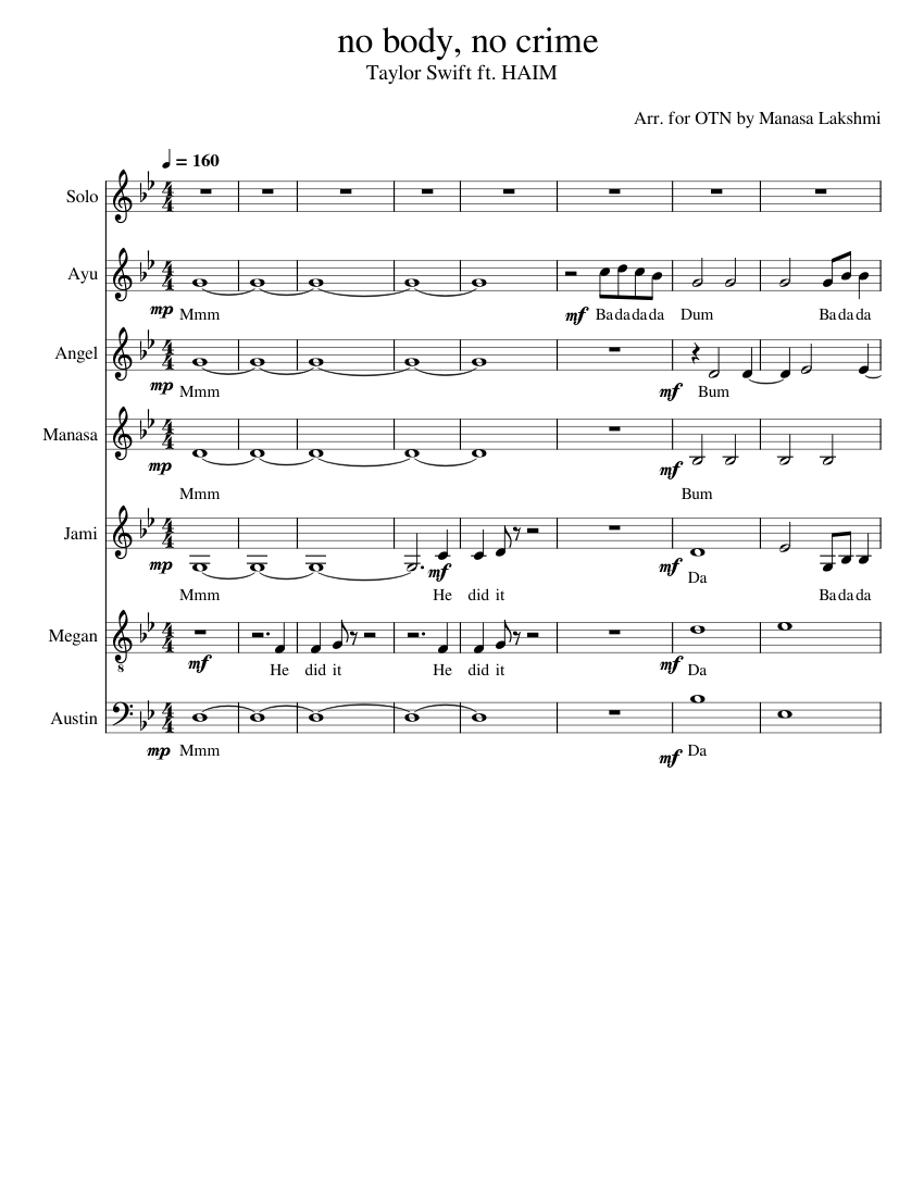 No Body, No Crime - Taylor Swift Sheet music for Soprano, Alto, Tenor ...