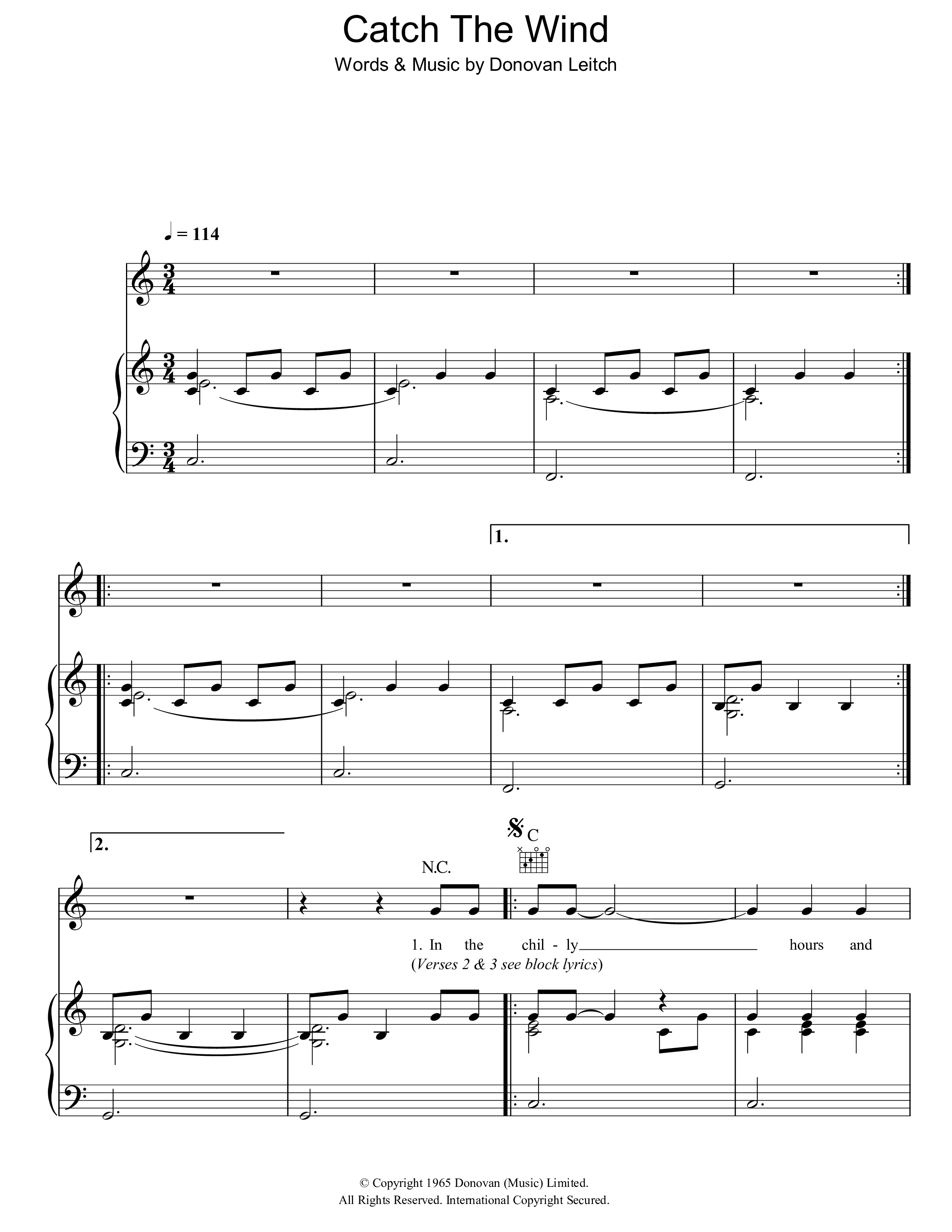 Play Official version of Catch the wind sheet music by Donovan for ...