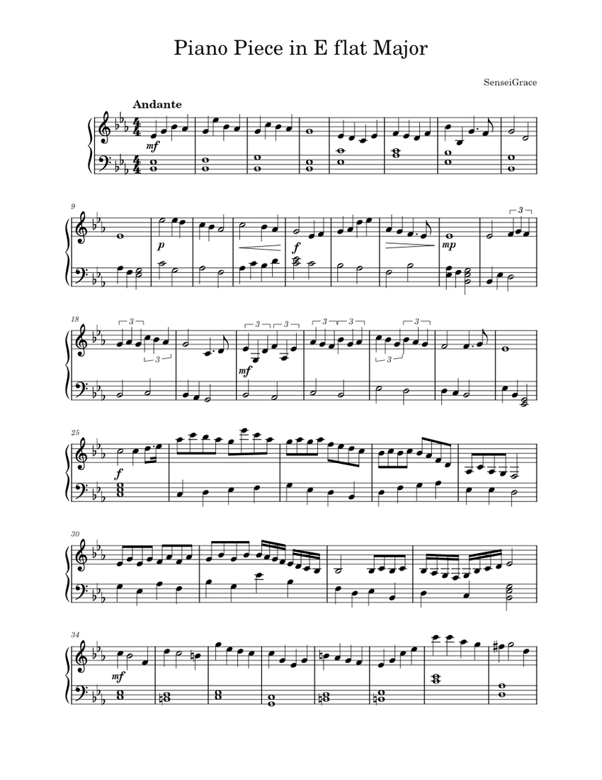 Piano Piece in E flat Major Sheet music for Piano (Solo) Easy ...