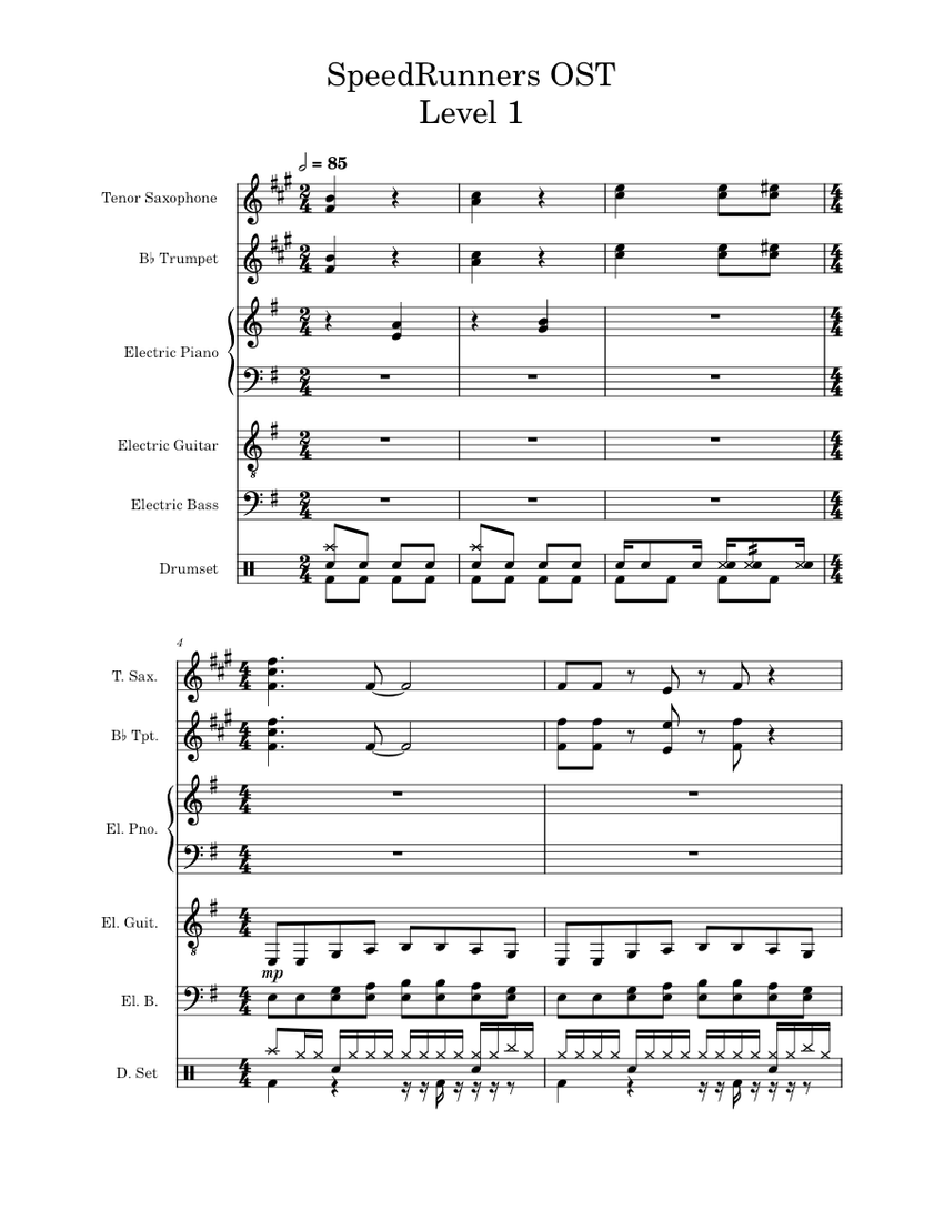 SpeedRunners OST - Level 1 Music Sheet music for Piano, Saxophone tenor ...
