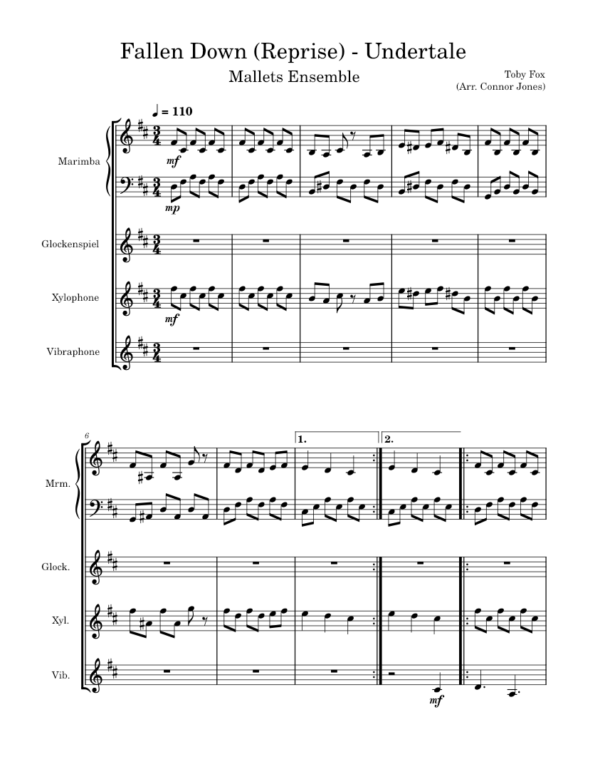 Fallen Down (Reprise) - Undertale (Mallets Ensemble) Sheet music for ...
