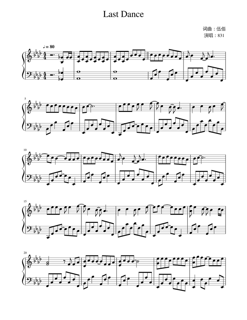 Last_Dance Sheet music for Piano (Solo) Easy | Musescore.com
