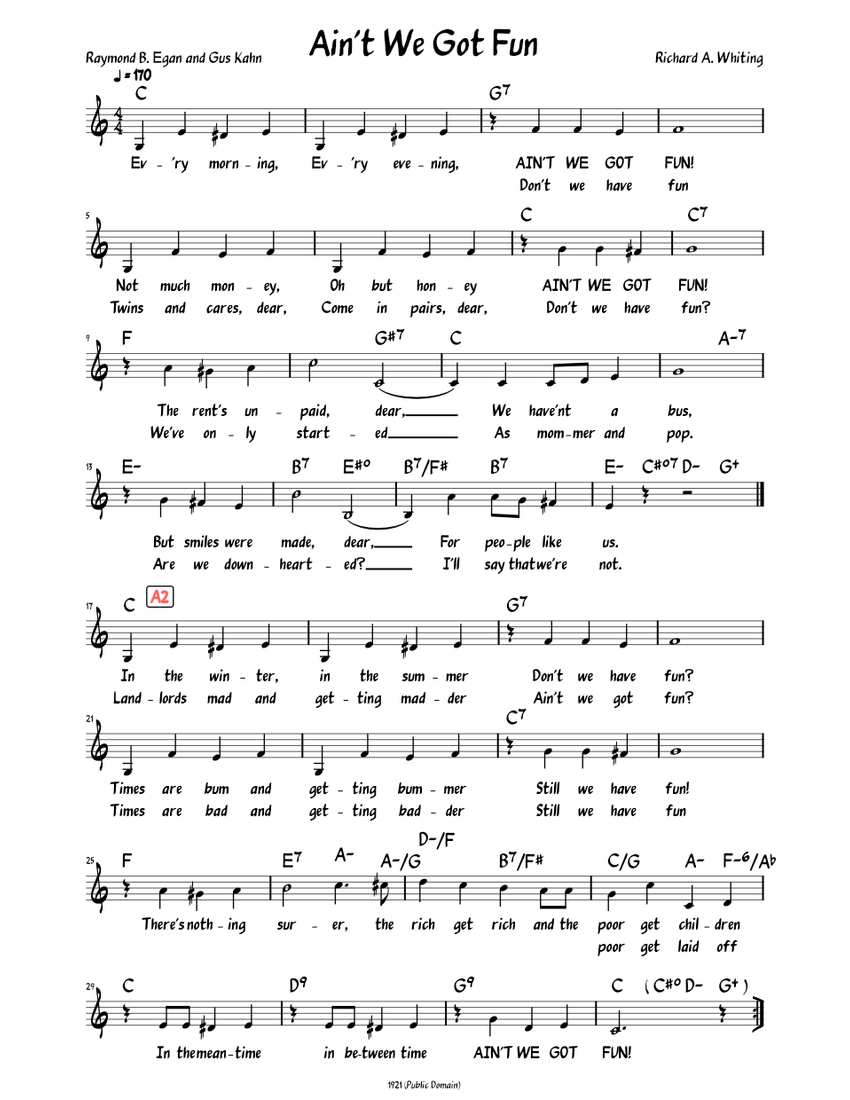 Ain't We Got Fun (Lead sheet with verse and lyrics) Sheet music for Piano (Solo) | Download and ...