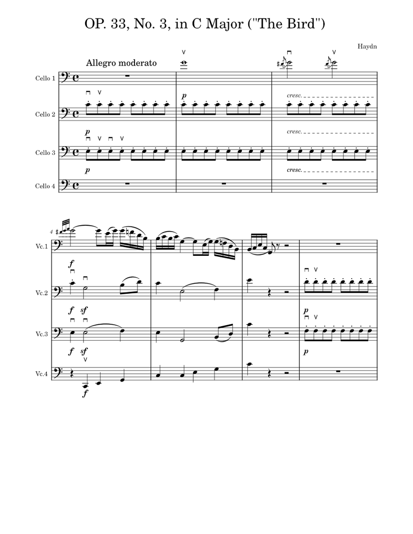 String Quartet C-Major Op. 33 No. 3 / Hob. III:39 – Joseph Haydn Sheet music for Cello (String ...