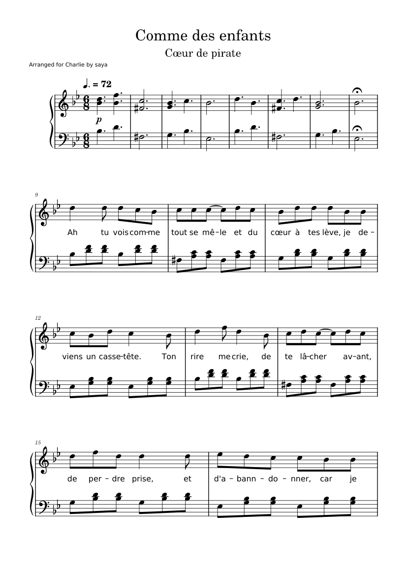 Comme des enfants – Cœur de Pirate Sheet music for Piano (Solo) Easy ...