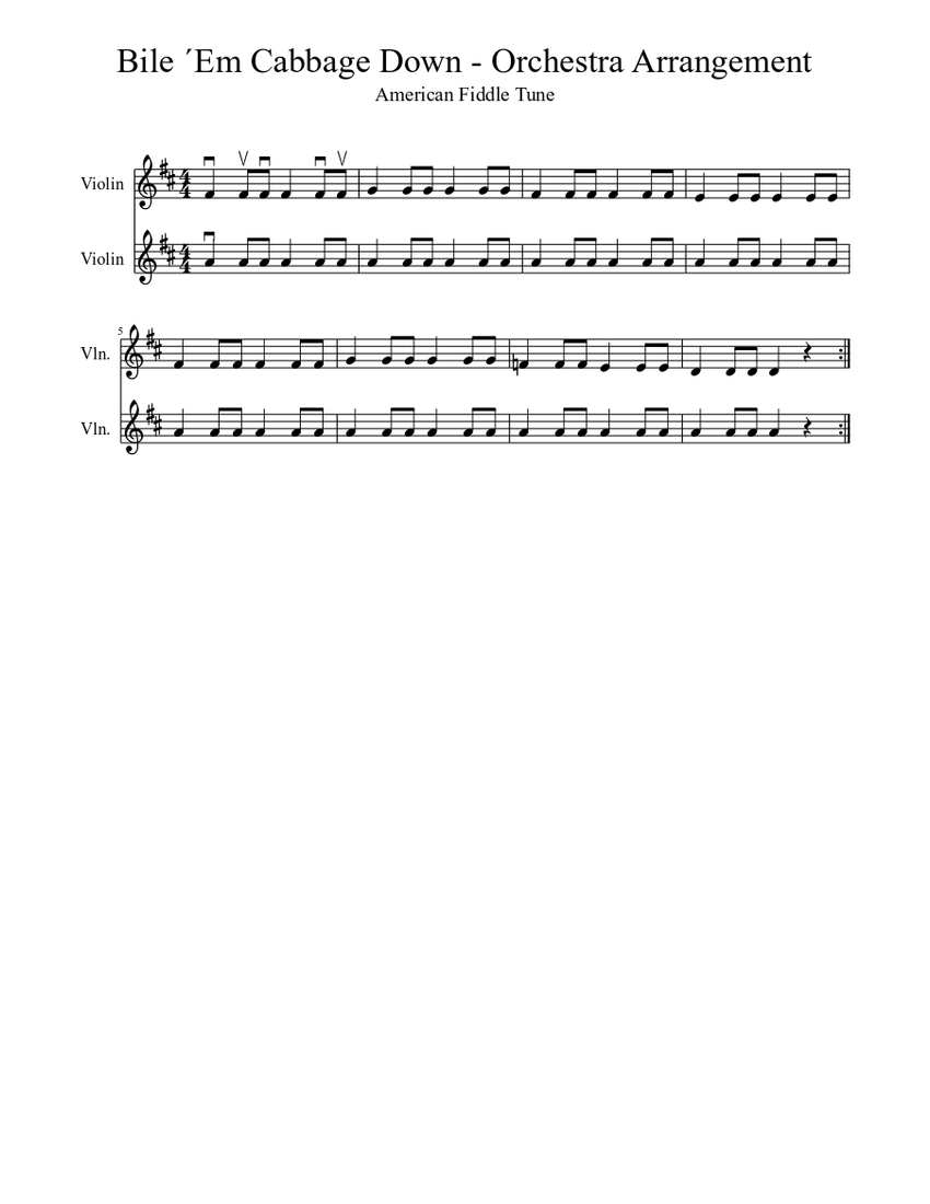 Bile ´Em Cabbage Down - Orchestra Arrangement Sheet music for Violin ...
