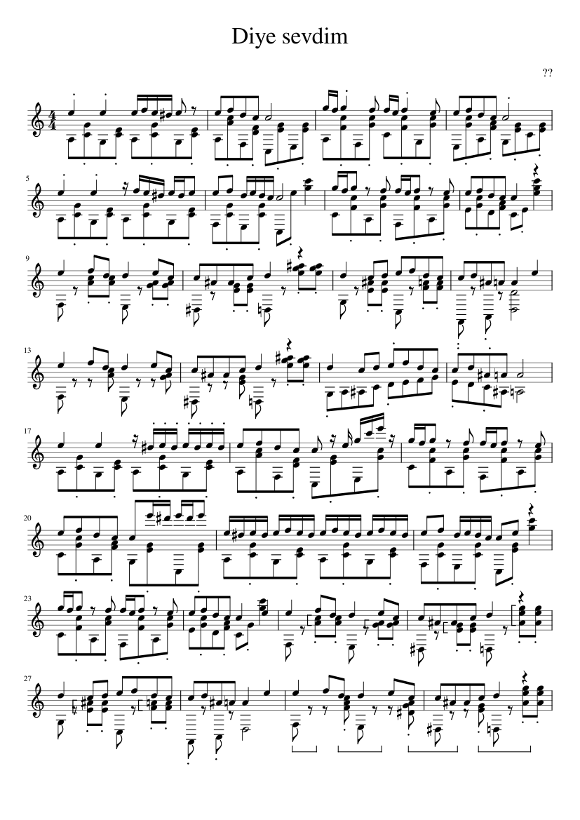 sevdim seni mabuduma Sheet Music for Piano (Solo) Easy | MuseScore.com
