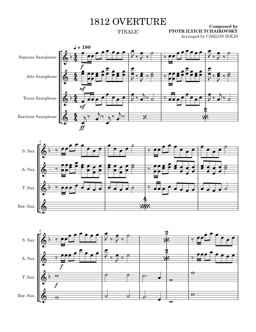 1812 OVERTURE FINALE by CARLIT0CHURRIT0 Sheet music for Saxophone alto, Saxophone tenor ...