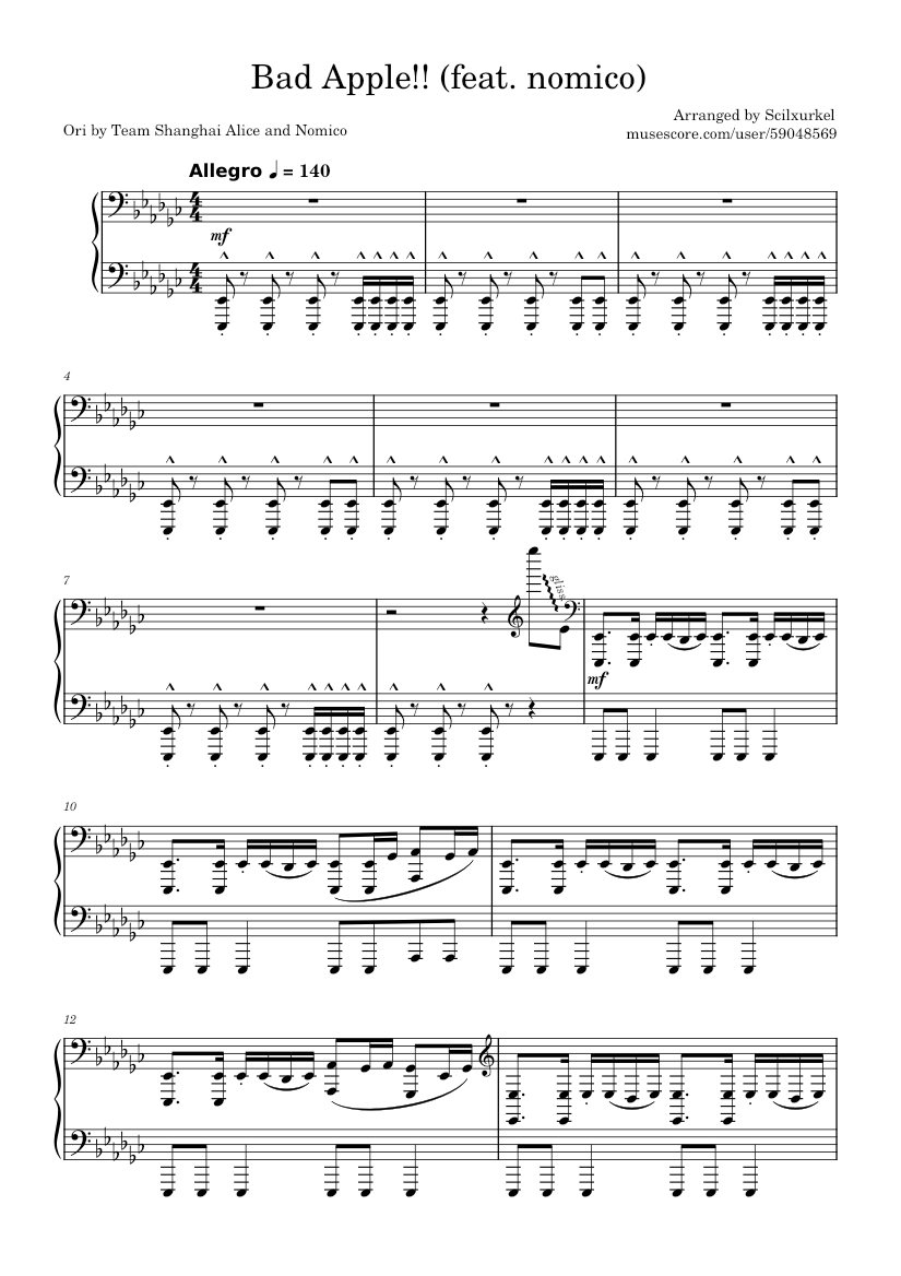 Bad Apple!! – nomico Sheet Music for Piano (Solo) | MuseScore.com