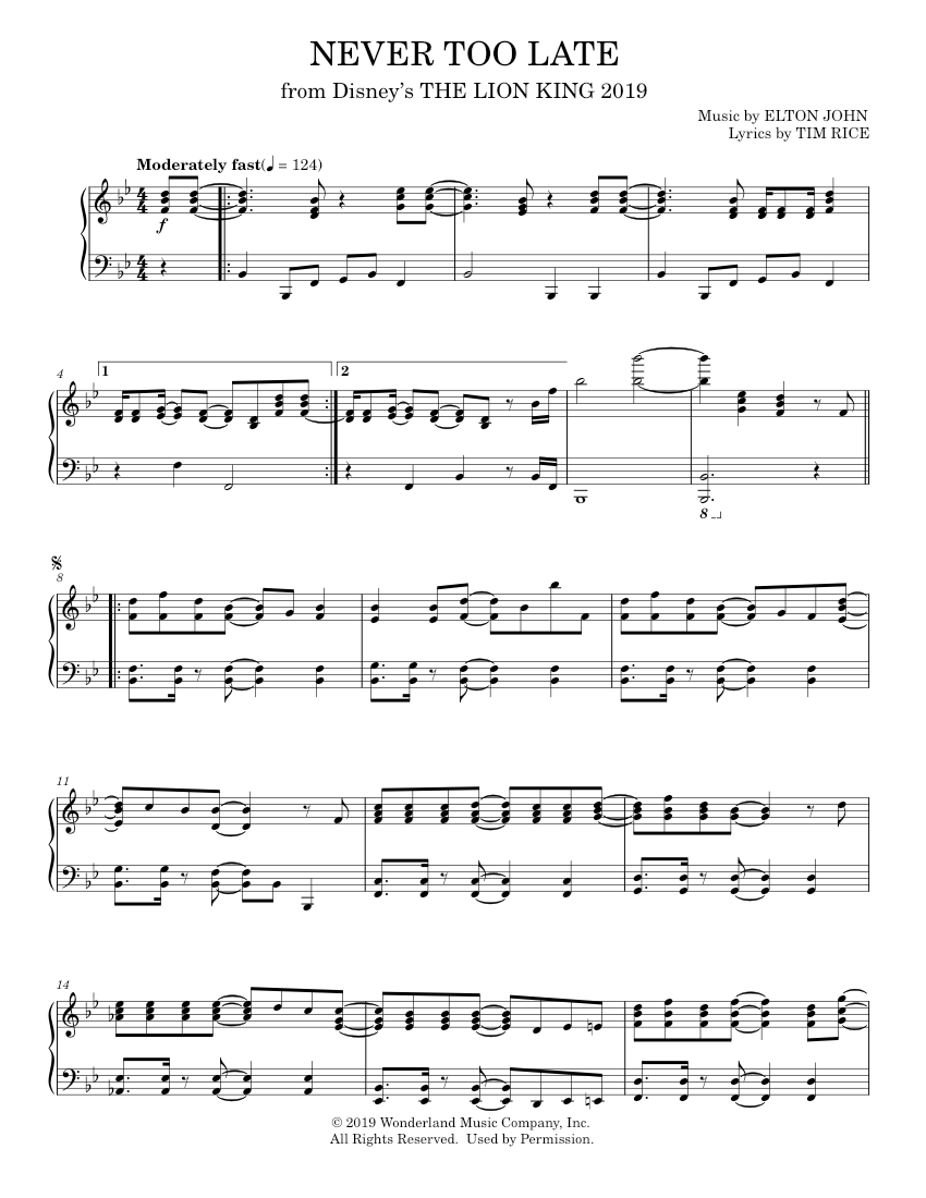 never too late Sheet music for Piano by Elton John: Music Notes by ...