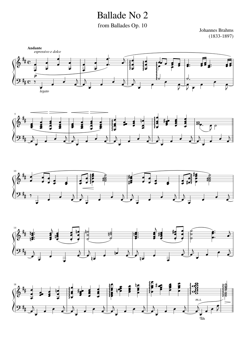 Brahms - Ballade Op 10 No 2 Sheet Music for Piano (Solo) | MuseScore.com