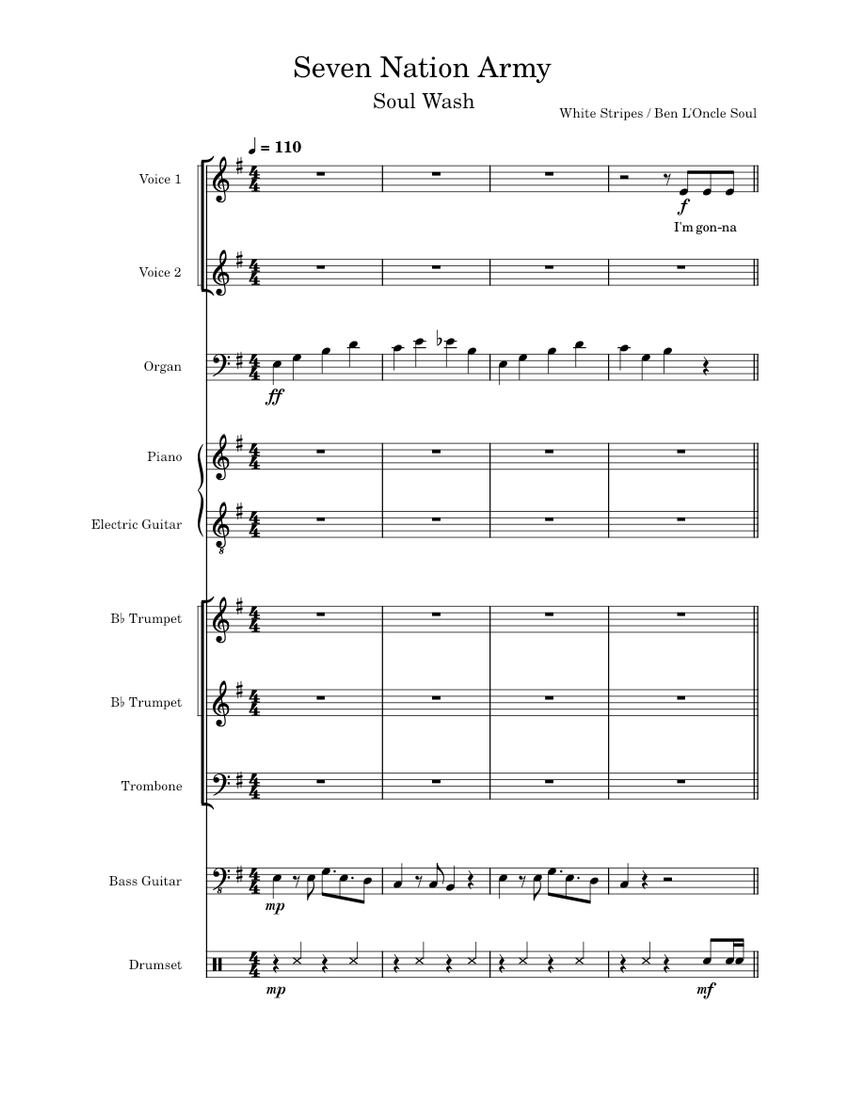 Seven nation army – Ben L'Oncle Soul Sheet music for Piano, Trombone ...