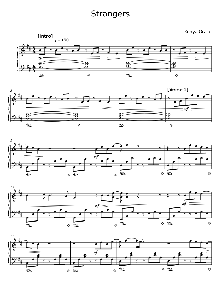Strangers – Kenya Grace Sheet music for Piano (Solo) | Musescore.com